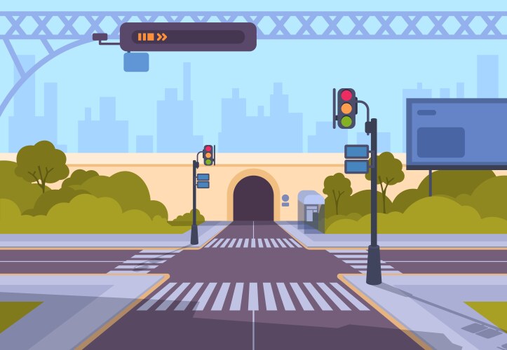 Cartoon highway traffic road to city with cars Vector Image