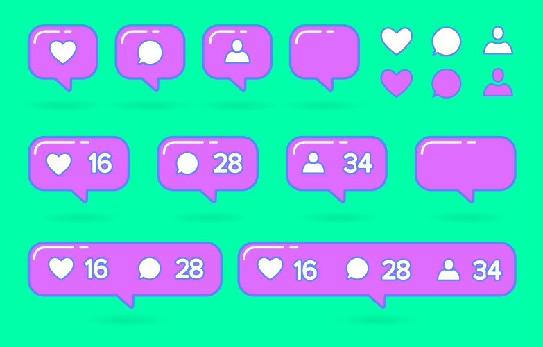 Like Follower Comment Icon Set Trendy Style Vector Image