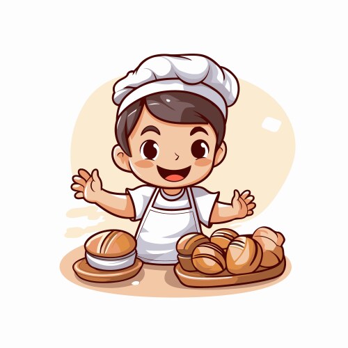 Cute baker boy with bread cartoon bakery Vector Image