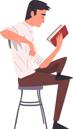 Side view young man reading book while standing Vector Image