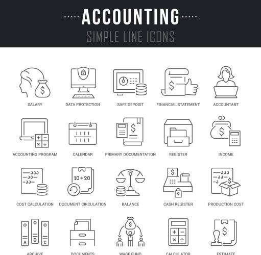 Accounting icons in line design Royalty Free Vector Image