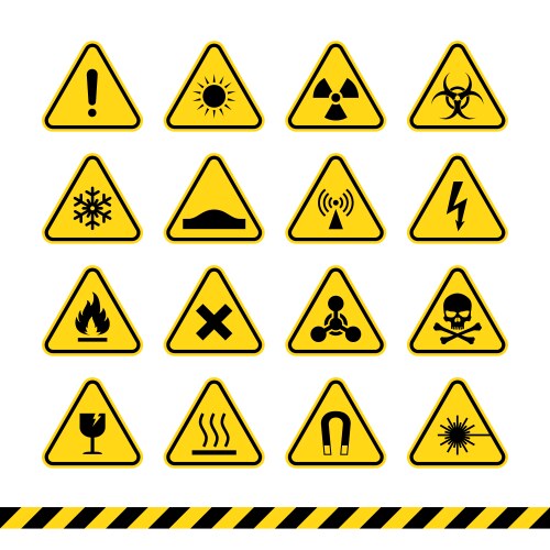 Danger warning sign and hazard symbols Royalty Free Vector