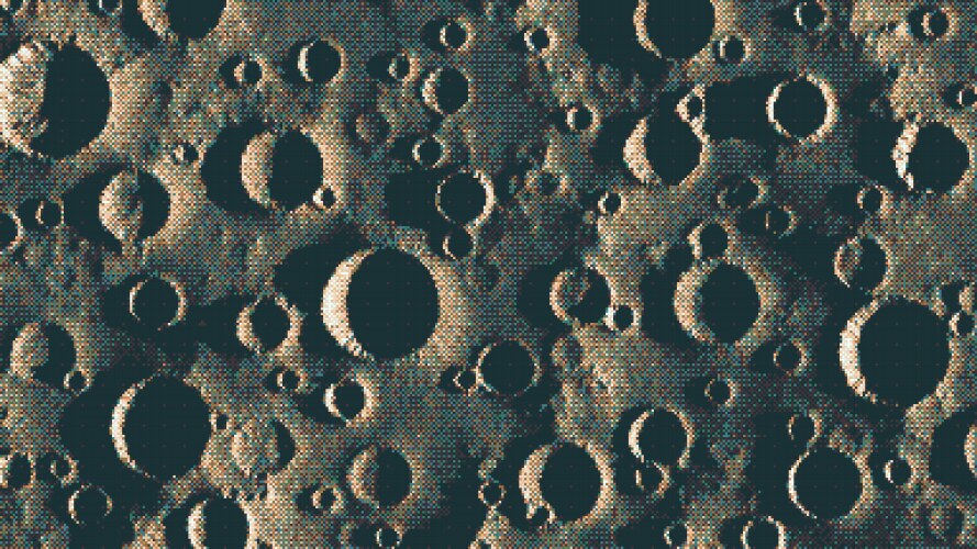 Pixelated moon surface with many meteorite craters