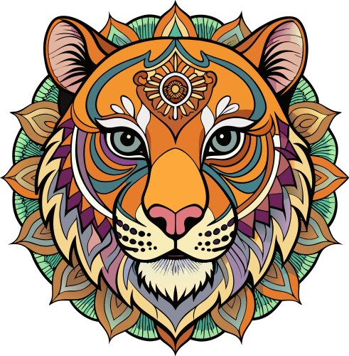 Tiger head mandala entangle coloring page Vector Image