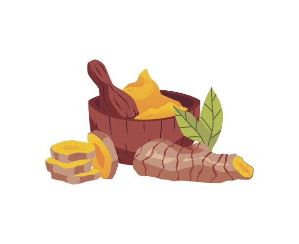 Turmeric curcuma dry powder in bowl cartoon Vector Image