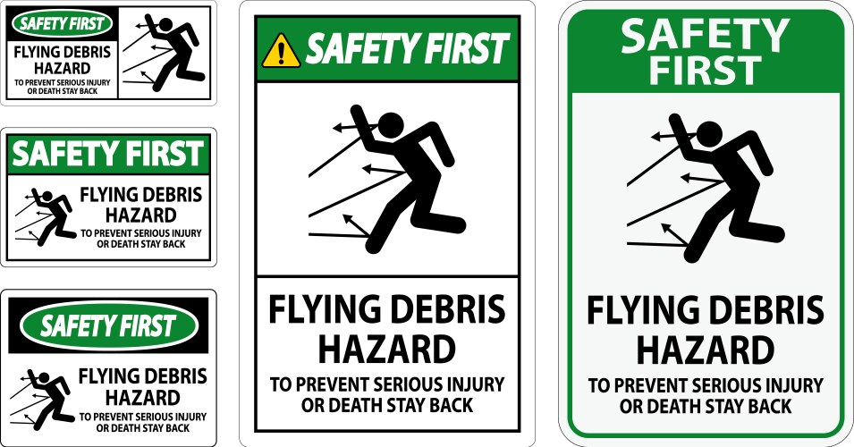 Notice sign flying debris hazard - to prevent Vector Image