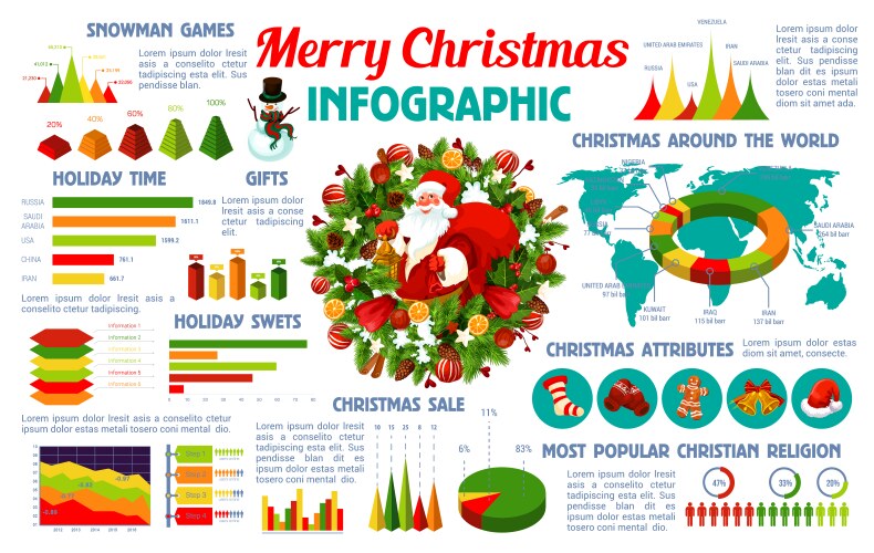Christmas world map with new year holiday symbols Vector Image