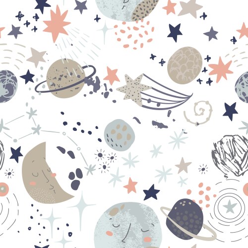 Cartoon cosmic background cute stars on wavy Vector Image