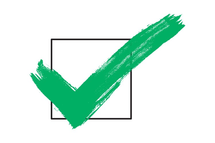 Green grunge check mark correct answer checking Vector Image