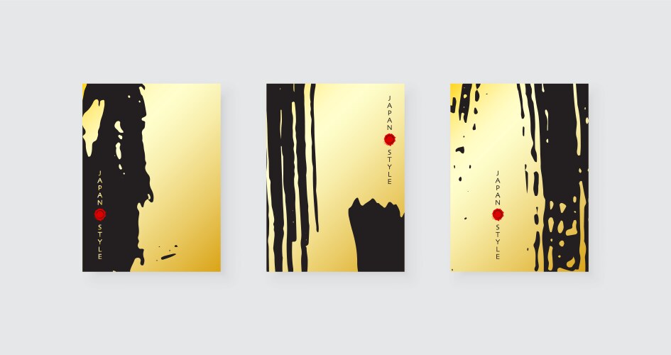 Golden ink brush stroke on black background Vector Image