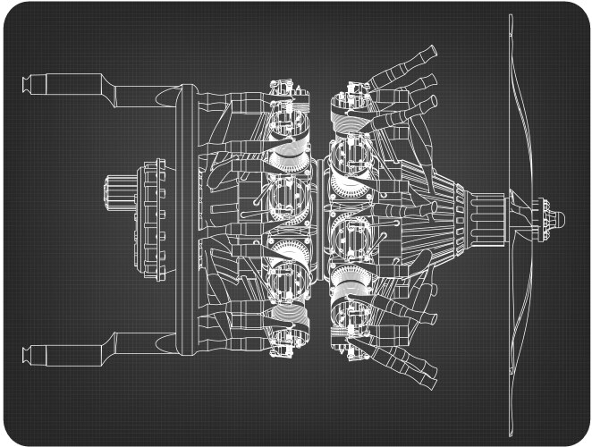 Radial engine blueprints Royalty Free Vector Image