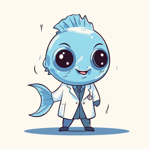 Cartoon cute smiling fish in a lab coat Royalty Free Vector