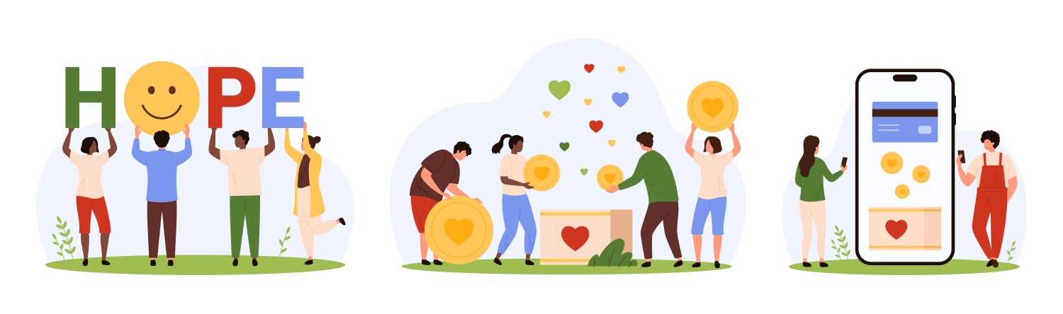 Charity campaign donation and voluntary tiny Vector Image