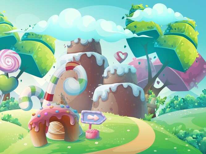 Sweet candy land cartoon game background 3d Vector Image
