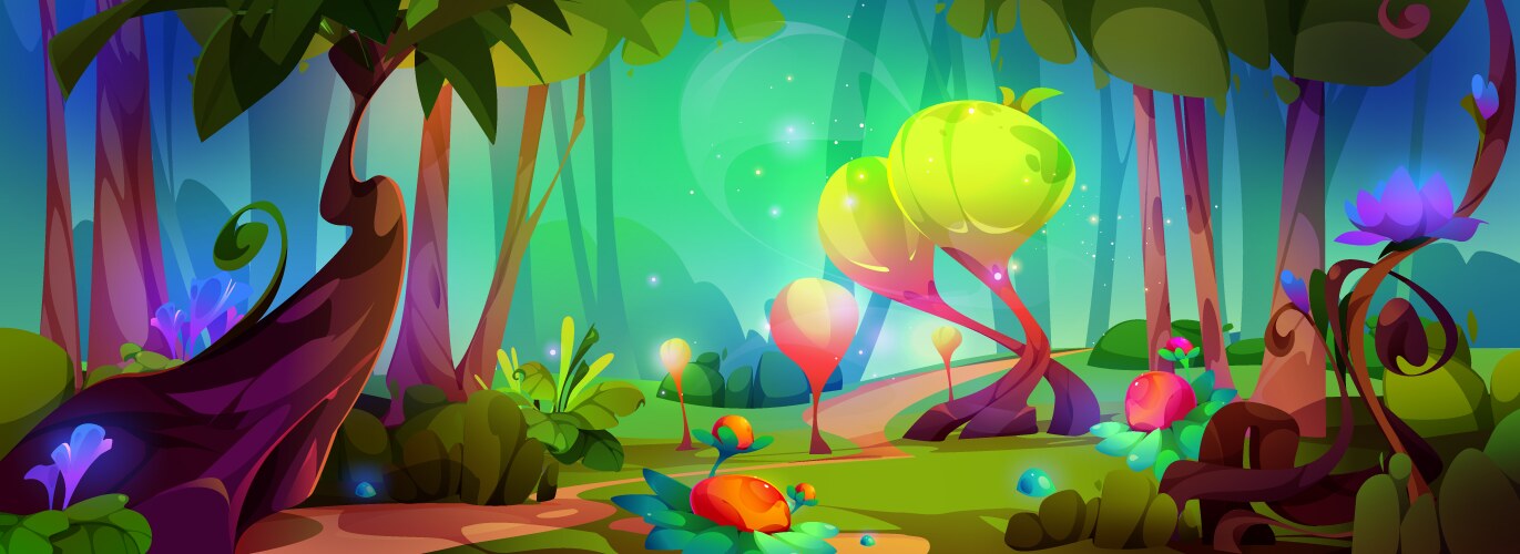 Magic forest landscape at night Royalty Free Vector Image