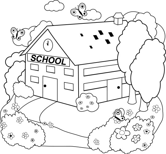 Children at school black and white coloring book Vector Image