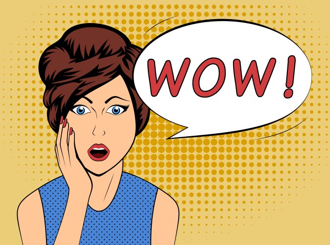 Pop Art Woman with WOW Sign Royalty Free Vector Image