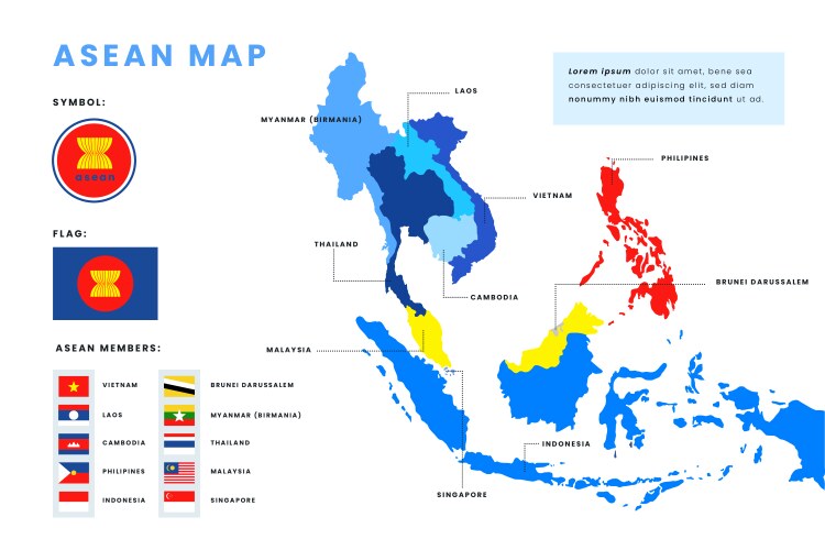 Flat design asean map Royalty Free Vector Image