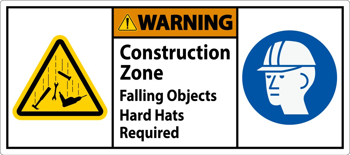 Warning sign construction zone falling objects Vector Image