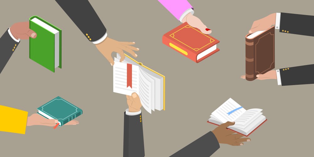 Hands holding books public library literature Vector Image