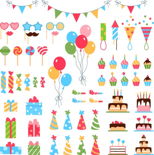 Happy birthday symbols set Royalty Free Vector Image