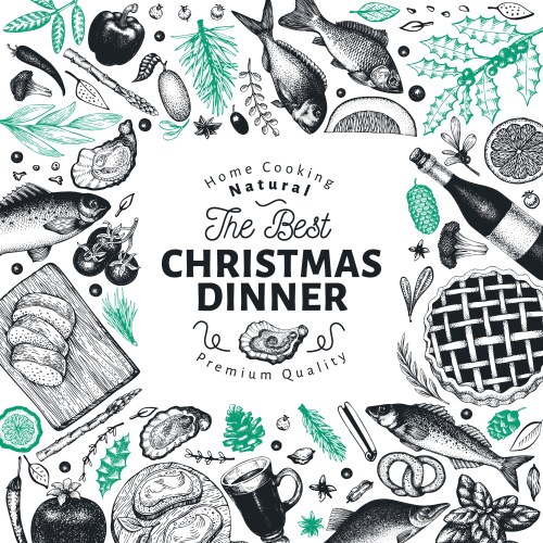 Christmas traditional dinner menu sketch Vector Image