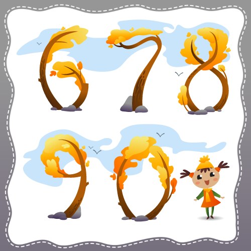 Autumn tree number on white background Royalty Free Vector