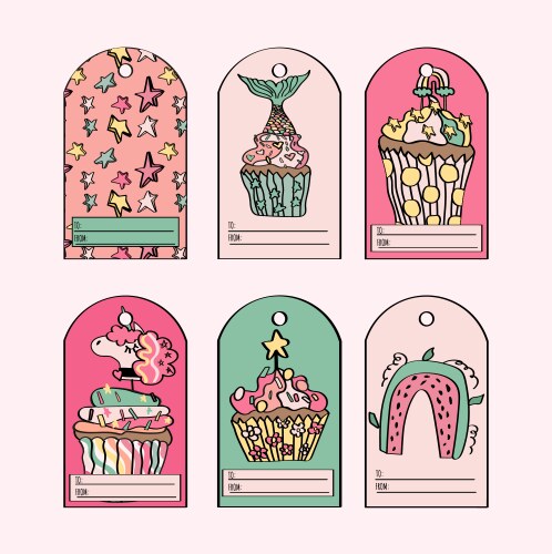 Happy birthday cupcakes with cake toppers Vector Image