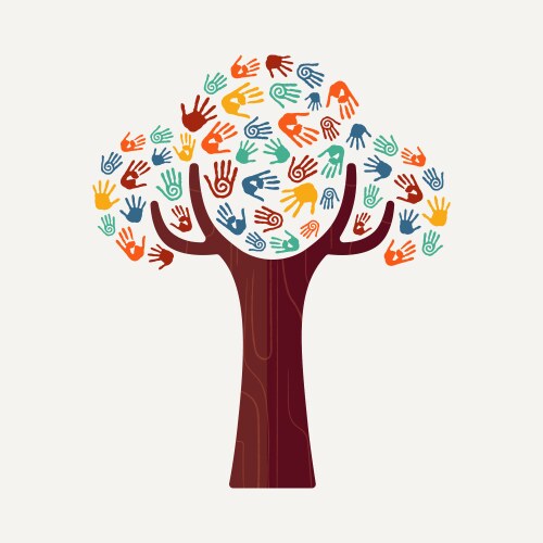 Hand print people tree symbol for community help Vector Image