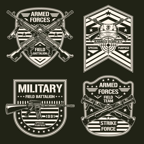 Armed forces set monochrome label Royalty Free Vector Image