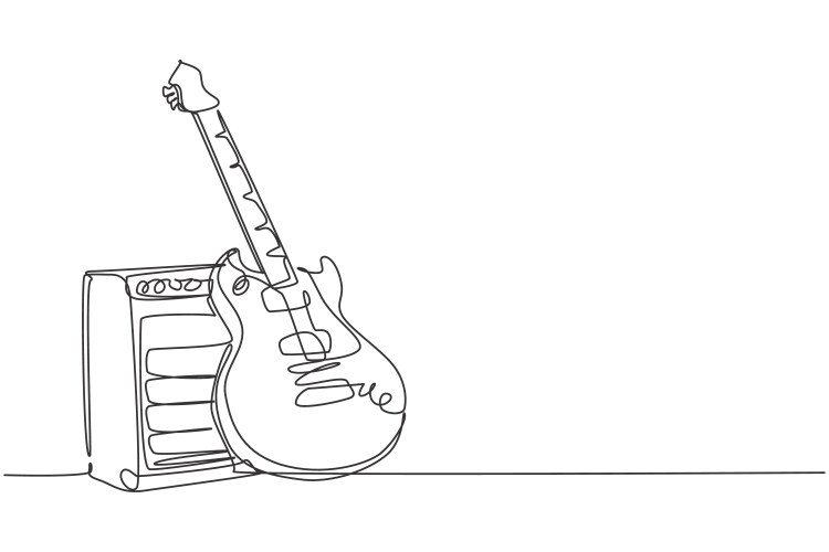 One single line drawing wooden acoustic guitar Vector Image