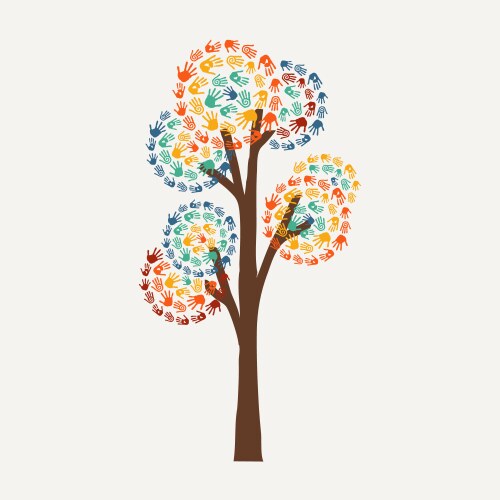 Hand print people tree symbol for community help Vector Image