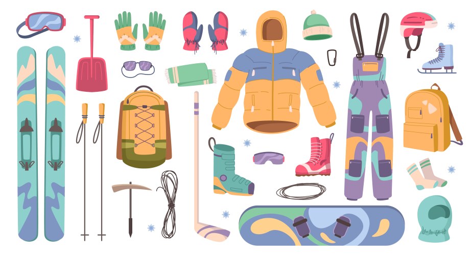 Winter sports equipment icons set in flat design Vector Image