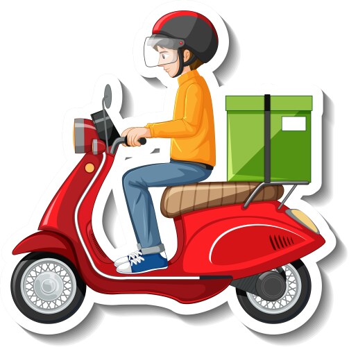 A sticker template with delivery man on motor Vector Image