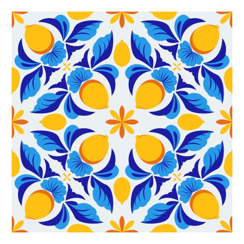Mediterranean blue and yellow ceramic tile design Vector Image