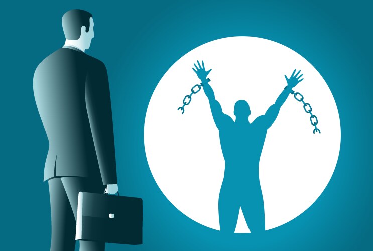 Hands to break the shackles Royalty Free Vector Image