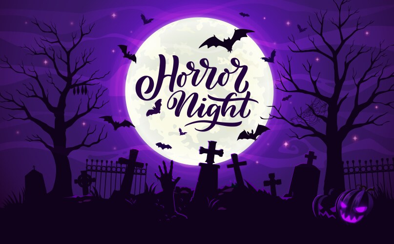 Purple cemetery halloween background banner Vector Image