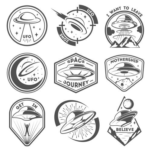 Badges set with ufo and aliens design Royalty Free Vector