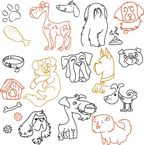 Cartoon purebred dogs set color book page Vector Image