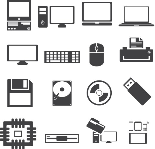 Computer hardware icons Royalty Free Vector Image