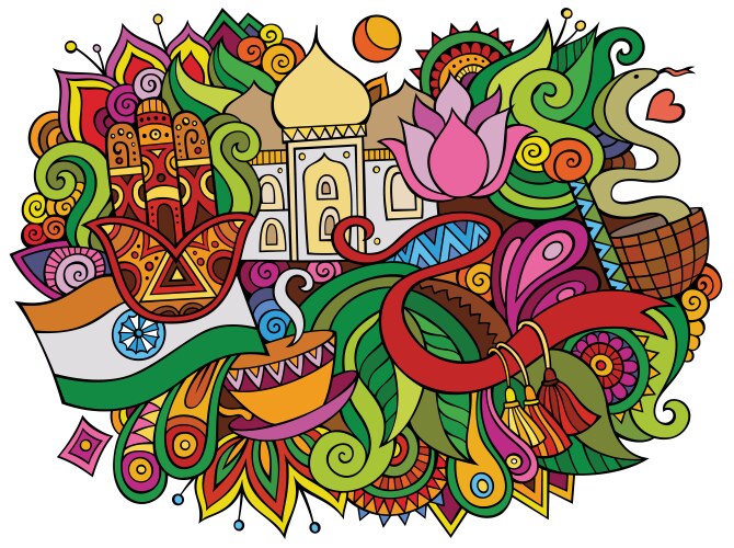 India hand lettering and doodles elements Vector Image
