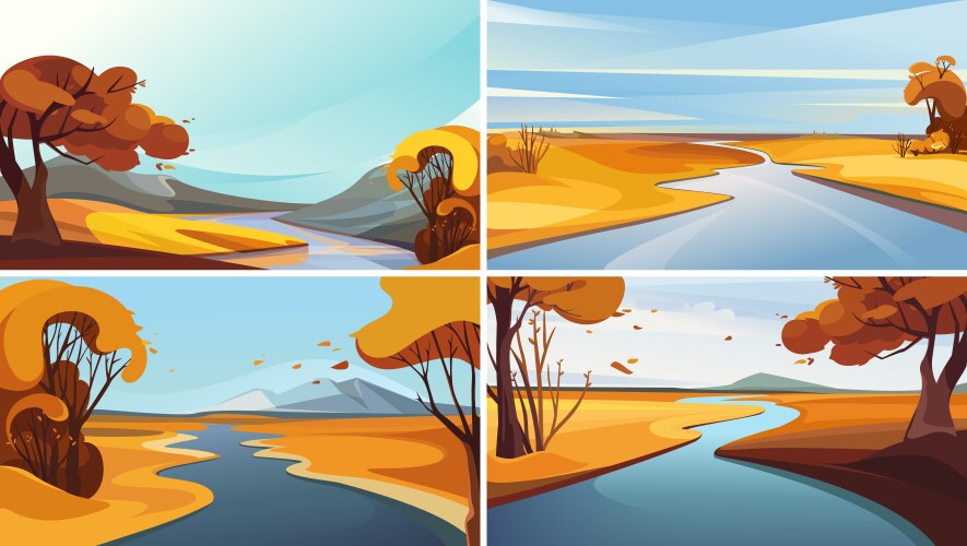 Collection river landscapes Royalty Free Vector Image