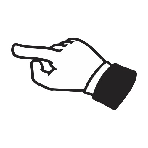 Pointing hand direction sign in black and white Vector Image