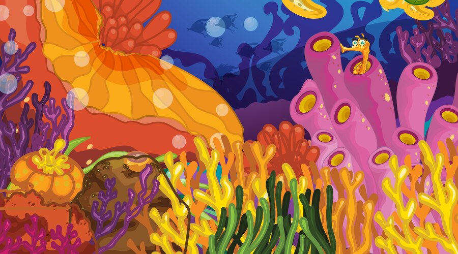 Cartoon underwater landscape coral reef background