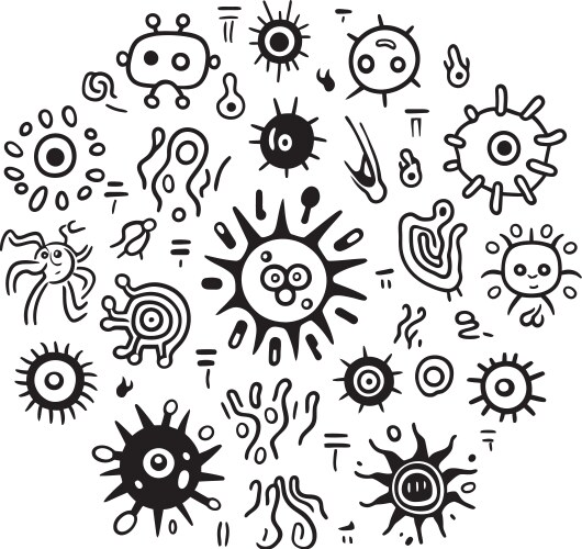 Biohazard blend logo with pathogens Royalty Free Vector