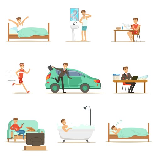 Daily morning routine set little girl Royalty Free Vector