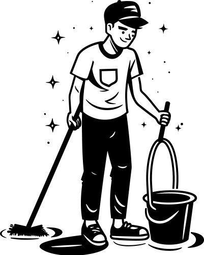 Mop mastery man with bucket icon emblem shiny Vector Image