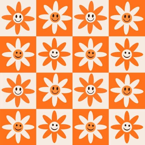 Checkered smiley faces flowers seamless pattern Vector Image