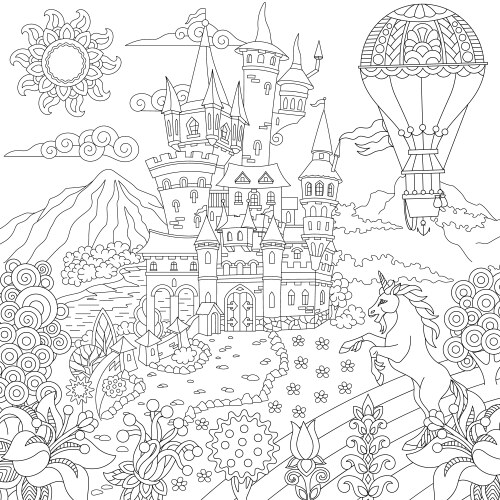 Entangle queen floral coloring page Royalty Free Vector