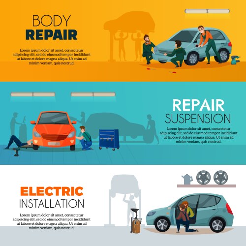 Car service and maintenance banners set Royalty Free Vector